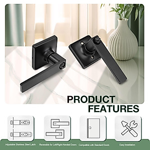 GOBEKOR 6 Pack Matte Black Door Handle Privacy Door Levers Interior Door Handles with Lock Square Bedroom Bathroom Door Locks Modern Black Interior Door Hardware