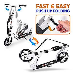 Hurtle Adult Kick Scooter - Folding, Adjustable T-Bar Handlebar, 8 Inch Smooth Gliding Wheels, White