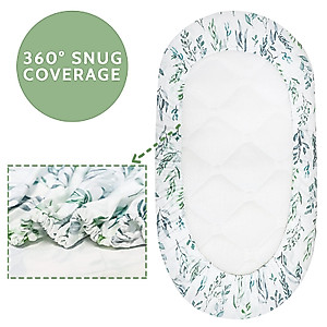 Bassinet Sheet for Baby Girl and Boy, Stretchy Soft Jersey Knit Fitted Sheet Universal for Oval,Hourglass and Rectangle Bassinet Mattress, Green Leaf