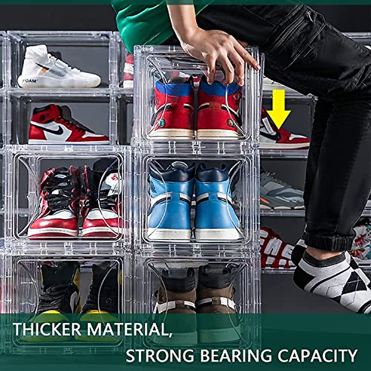 Yimeka Shoe Box, Shoe Organizer Display Case, 3-Pack, Clear Plastic Stackable Front Shoe Container with Clear Door, Shoe Cabinet Closet, Magnetic Side Opening Sneaker Storage (14.6"x8.3 "x10.2")