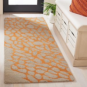 SAFAVIEH Blossom Collection Runner Rug - 2'3" x 6', Grey & Orange, Handmade Wool & Viscose, Ideal for High Traffic Areas in Living Room, Bedroom (BLM695C)