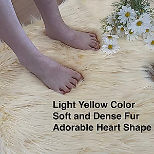 Wolf Prospect Thick Soft Fluffy Heart Shaped Rug, Faux Sheepskin Fur Rug, 2.3X3 Feet Shaggy Area Rugs for Bedroom, Living Room, Sofa, Floor Mat (Light Yellow)