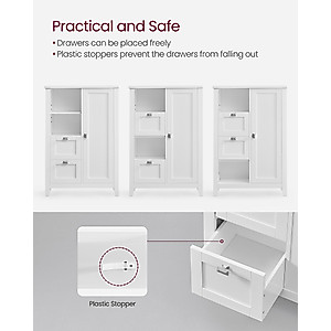 VASAGLE Bathroom Floor Storage Cabinet, Bathroom Cabinet Freestanding, Kitchen Cabinet, with Open Compartment, 2 Drawers, Adjustable Shelves, 11.8 x 21.7 x 31.5 Inches, White UBBC543P31