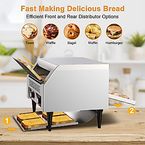 Conveyor Toaster 450 Slices/Hour - Commercial Toaster for Restaurant Heavy Duty - Auto Discharge Commercial Conveyor Toaster - 2600W Stainless Steel Toaster Oven for Buffets/Famliy Day/Camping