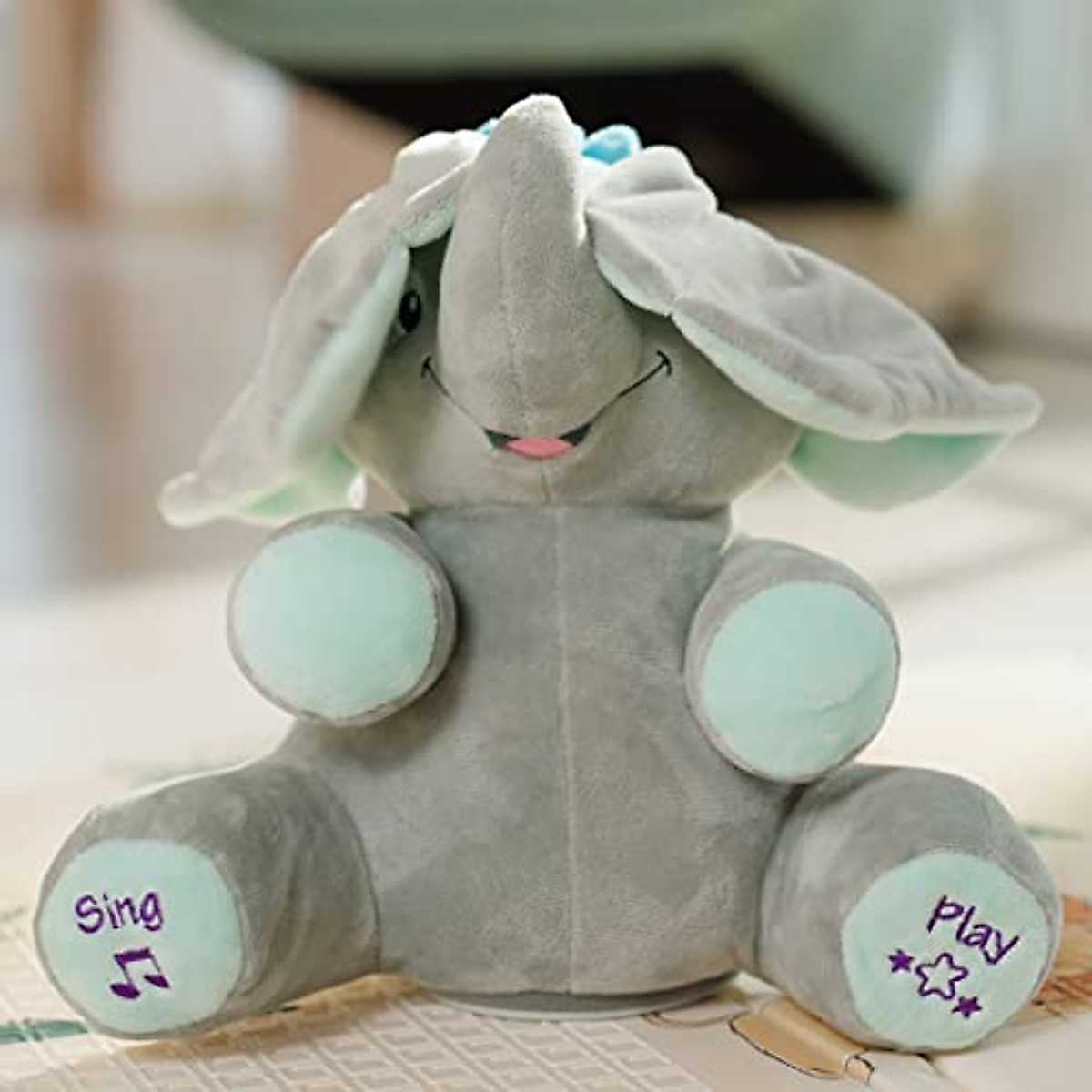 Nuby Peek a Boo Friends Animated Plush Toy with Music and Interactive Play, Baby Elephant