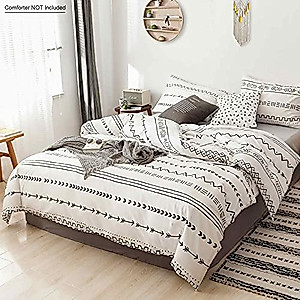 ETDIFFE Boho Geometric Duvet Cover Twin Size - 2 Piece Farmhouse Aztec Stripe Pattern Printed Microfiber Comforter Cover Set - Soft and Lightweight Bohemian Neutral Quilt Cover, White and Black