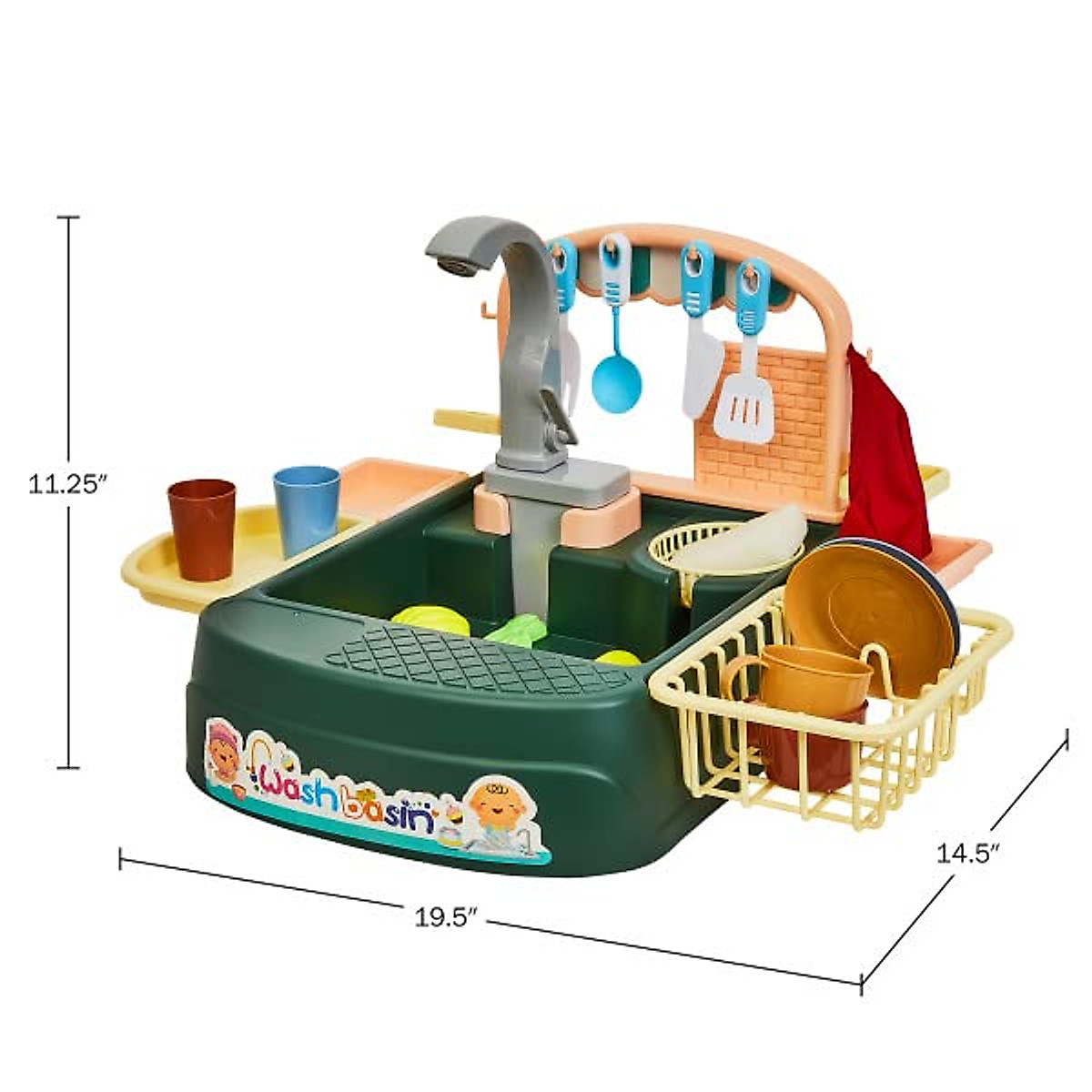 Hey! Play! Play Kitchen Set for Kids – Functional Sink Water Toy with Automatic Cycling System – Dishwashing Playset with Fun Accessories