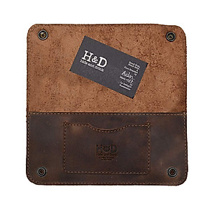 Hide & Drink, Double Snap Folio Wallet, Rectangular Flat Bill Holder with Card Slot, Night Bag, Travel Accessory, Full Grain Leather, Handmade, Bourbon Brown