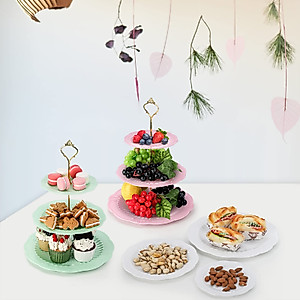 Dicunoy 3 Pack Plastic Cupcake Stands, 3 Tiered Dessert Trays for Display, Embossed Serving Plate Tower Holder, Tea Party Tray for Fruits, Snack, Candy, Buffet, Parties, Wedding, Birthday, Christmas