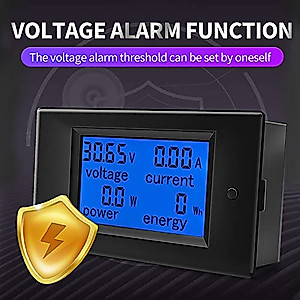 DC Multifunction Battery Monitor Meter, 6.5-100V, 0-100A (Widely Applied to 12V/24V/48V RV/Car Battery) LCD Display Digital Current Voltage Solar Power Meter Multimeter Voltmeter Ammeter