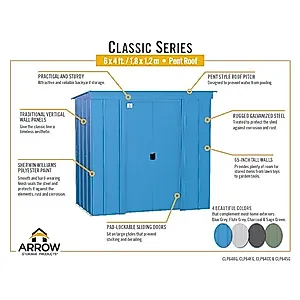 Arrow Classic Steel Storage Shed, 6x4, Sage Green