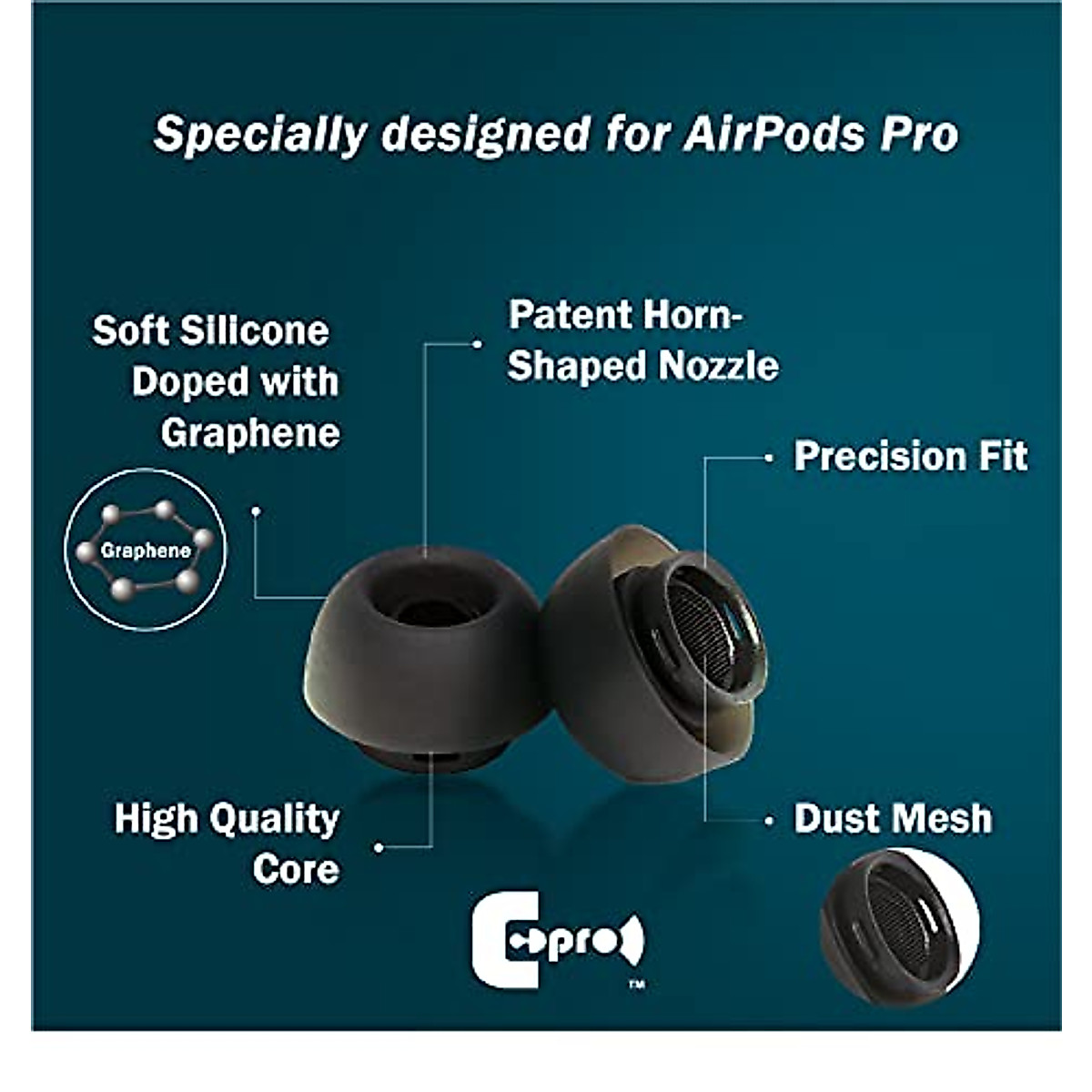 ePro Patented Horn-Shaped for AirPods Pro Ear Tips, Replacement Silicone Earbud Tips, Pressure Relief Vents Design with Dust Mesh, AP00, 6 Pcs, S/M/L