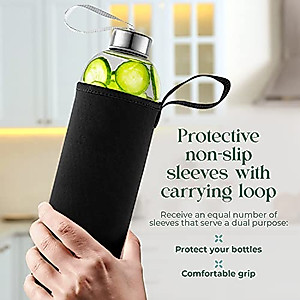 Kitchen Lux 32 oz Glass Water Bottle Set of 6 - Glass Water Bottles Caps & Sleeve, Reusable Glass Bottle Lids, Clear Glass Bottles, Refillable Glass Juice Bottles for Juicing, Juicer Bottles