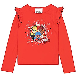 Miraculous Ladybug Cat Noir Rena Rouge Little Girls 2 Pack Ruffle T-Shirts Gray/Red 7-8