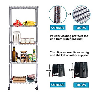 JS HANGER Wire Shelving Unit with Wheels, 5-Tier Heavy Duty Height Adjustable Rolling Metal Shelves for Storage, 550 lbs Capacity, 23.23''W X 13.4''D X 71''H, Silver