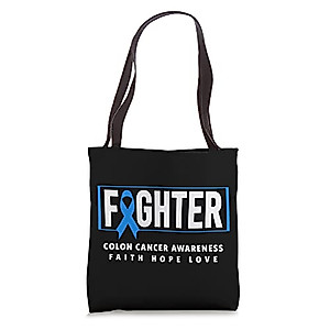 Colon Cancer Fighter - Blue Ribbon Colon Cancer Awareness Tote Bag