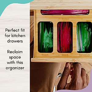 H&H Commerce LLC - Plastic Bag Organizer , Bamboo Sandwich Bag Organizer for Kitchen , Fits Major Brands - Trade Cardboard Boxes for a Neat Kitchen