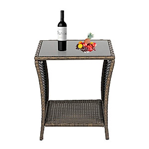 kinbor Outdoor Side Table - Porch Tables Small, Wicker End Tables, Patio Side Table for Backyard Pool Indoor Outdoor, Easy Maintenance & Weather Resistant