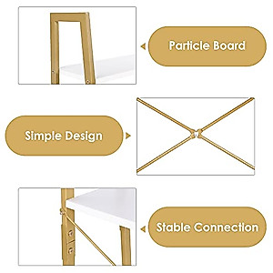 finetones 5-Tier Ladder Shelf, Gold Bookcase Bookshelf with Metal Frame, Display Shelf Plant Rack Accent Furniture for Home Office, White/Golden