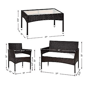 Goplus 4-Piece Rattan Patio Furniture Set, Garden Lawn Pool Backyard Outdoor Sofa Wicker Conversation Set with Glass Coffee Table, Loveseat & 2 Cushioned Chairs