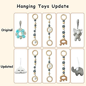 Wooden Baby Play Gym Foldable Frame Activity Gym Hanging Bar with 5 Gym Baby Toys Natural Gift for Newborn Baby (Foldable Grey)