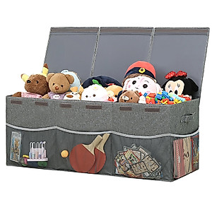 Remittur Extra Large Toy Box Chest with Mesh Pockets, Kids Toy Storage Organizer Bakest Box, Foldable Toy Organizers and Storage Bin with Lids, Toy Bin for Kids, Boys,Girls,Nursery,Playroom,Office