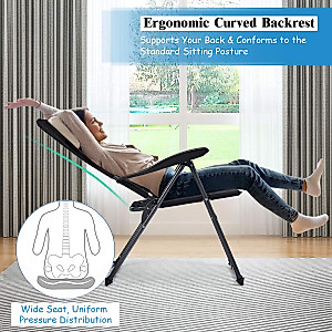 Giantex Set of 2 Patio Chairs, Folding Chairs with Adjustable Backrest, Outdoor Sling Chairs for Bistro, Deck, Backyard, Armchair with Padded Seat, 300 lbs Capacity (2, Black)