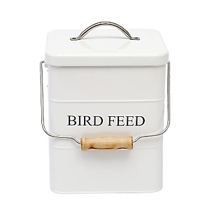 Morezi Bird Seed and Feed Storage tin with lid Included - White-Coated Carbon Steel - Tight Fitting lids - Storage Canister tins - White