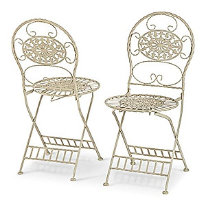 ALPINE 3-Piece Floral Bistro Outdoor Conversation Set for Patio, Yard, Garden, 28-Inch Tall, White