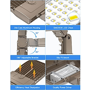 400W LED Parking Lot Light 60,000LM, DLC ETL Listed Industrial Grade LED Shoebox Parking Pole Light 5000K IP65 Waterproof Outdoor Commercial Area Lighting with Slip Fitter 110V 120V