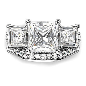 Metal Factory Sz 7 Sterling Silver 3 Carat Princess Cut Cubic Zirconia CZ Wedding Engagement Ring Set