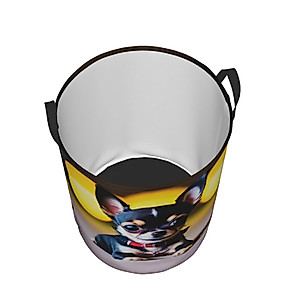 Chihuahua Dog print Dirty laundry basket Foldable round tote bag Home decor Easy collection gift basket