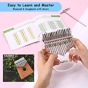 Kalimba, FIXM 17 Keys Thumb Piano Transparent Acrylic Material with Carry Bag, Tuning Hammer and Instruction Book, Thumb Piano Musical Instrument Gift for Beginners, Adults and Kids