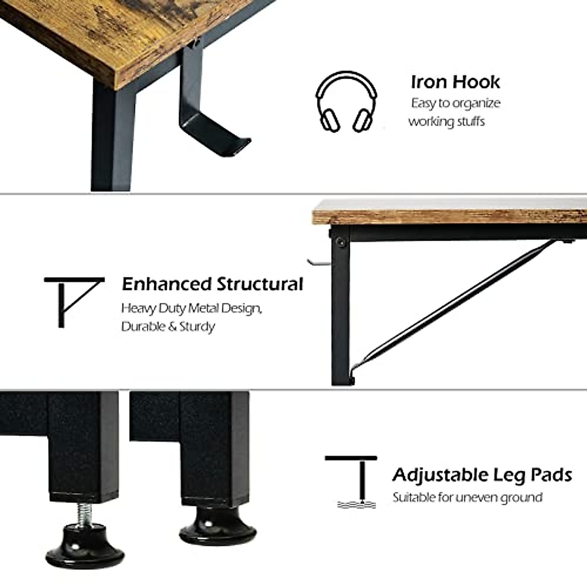 Lufeiya Small Computer Desk Study Table for Small Spaces Home Office 31 Inch Rustic Student Laptop PC Writing Desks with Storage Bag Headphone Hook,Brown