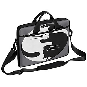 Black White Cat Laptop Computer Bag Waterproof Shoulder Messenger Bag 13-15 inch Durable Laptop Tote Bag with Shoulder Strap Handle Lightweight Crossbody Briefcase