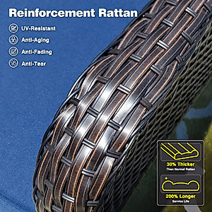 ovios Outdoor Furniture Set 10 Pieces Patio Conversation Set Rocking Swivel Chairs All Weather Rattan Wicker Sofa Couch for Backyard Porch Deck, Brown Wicker, Navy Blue