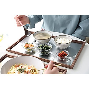 Vernox Large Serving Tray with Stainless Steel for Food, Rectangular Tray Platter with Walnut Wood Frame for Coffee Table, Kitchen, Party - Silver Color (Large)