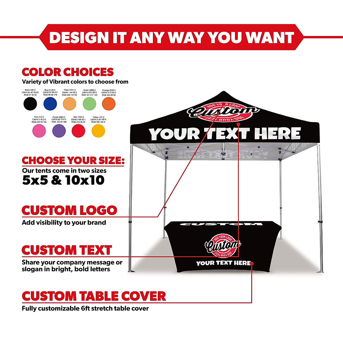 LookOurWay Custom Canopy Tent- Pop Up Canopy Tent Packages for Outdoor and Trade Show Events - Custom Prints of Your Branding, Messaging, and Logos for Business Advertising (Event Basic 10x10)