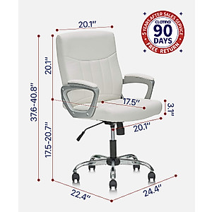 CLATINA Office Computer Desk Chair Executive Mid Back Chair Comfortable Ergonomic Managerial Chair Adjustable PU Leather Home Office Desk Chair Swivel, White 1PK