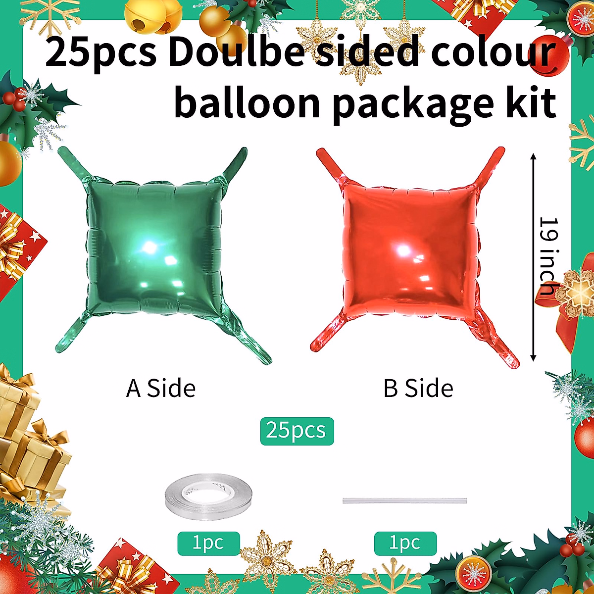 Metallic Green and Red Double Sided Square Foil Balloons Wall,19 Inches Foil Balloons Tunnel Arch Garland Kit for Bachelorette,Bridal Wedding,Birthday,Christmas Party Background Decoration