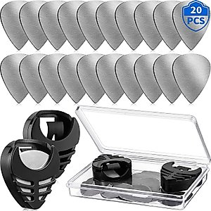 20 Pieces Metal Guitar Picks Plectrums Stainless Steel Picks Guitar Pick Holder Black With Picks Storage Case for Electric Guitar Bass Ukulele