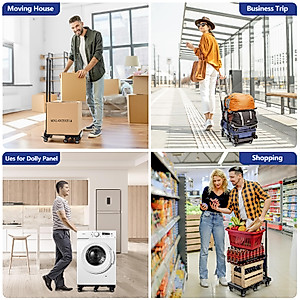 KEDSUM Upgraded Folding Hand Truck, 600lbs Heavy Duty Foldable Dolly Cart, Adjustable Handle Luggage Cart, Utility Cart with 6 Wheels & 2 Lashing Straps for Airport, Travel, Moving, Shopping, Office