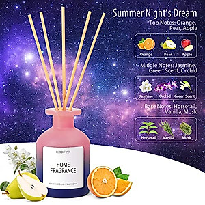 Reed Diffuser, Reed Diffuser Set, Oil Diffuser with 6 Reed Sticks, Home Fragrance Products Midsummer Night 3.4oz/100ml Valentines Day Gifts for her