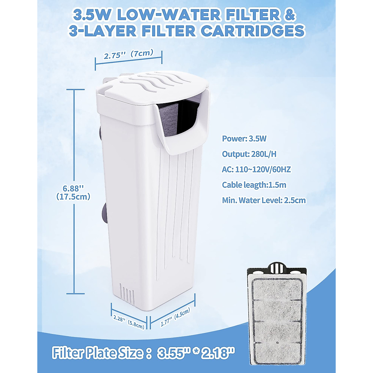 Moonorange Auqarium Filter Cartridges, Filter Replacement Plates, Turtle Tank Filter Sponges, Suit for 3.5W 280L/H Low-Water Filter. (Pack-8)