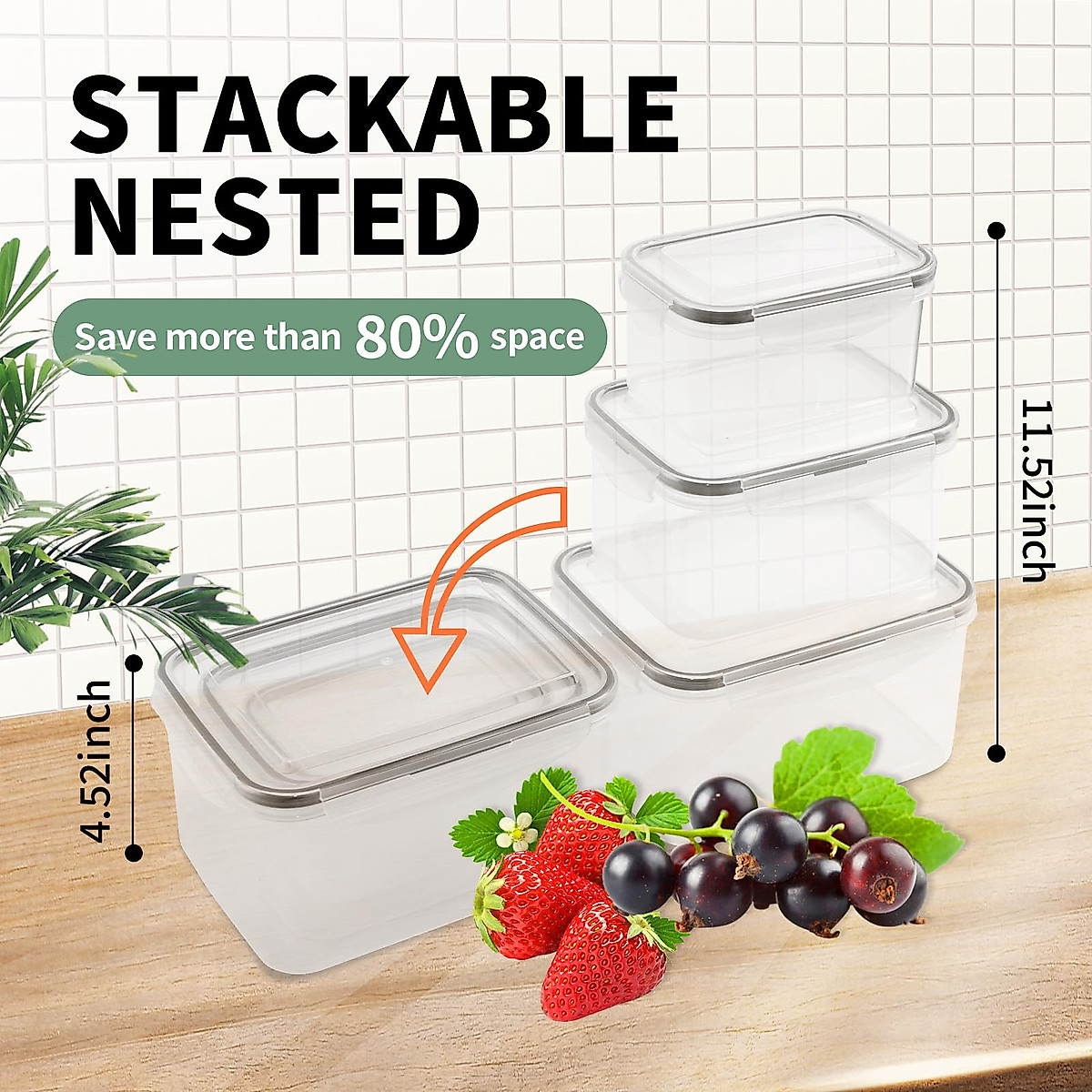 MINDEKA 24 Pieces Large Food Storage Containers, Plastic Food Container Set with Lid for Kitchen Storage Stackable & Nested Airtight Lunch Box for Cereal Fruit Leftover Freezer Microwave Safe