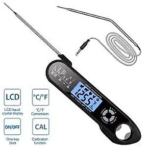 Digital Meat Thermometer, Dual Probe, Instant Read, Large Backlit Display, Thermometer for Cooking in The Kitchen or Grilling on The BBQ, with Magnet and Bottle Opener