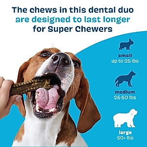 Bark Bright Durable Dog Dental Kit for Tough Chewers - 15 Chew Sticks & Toothpaste - Large Breeds