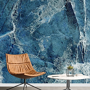 SIGNFORD Removable Wall Sticker/Wall Mural Navy Blue Graphite Granite Wall Pattern Abstract Shapes Digital Art Minimalism Bohemian Relax/Calm for Living Room, Bedroom, Office - 100x144 inches