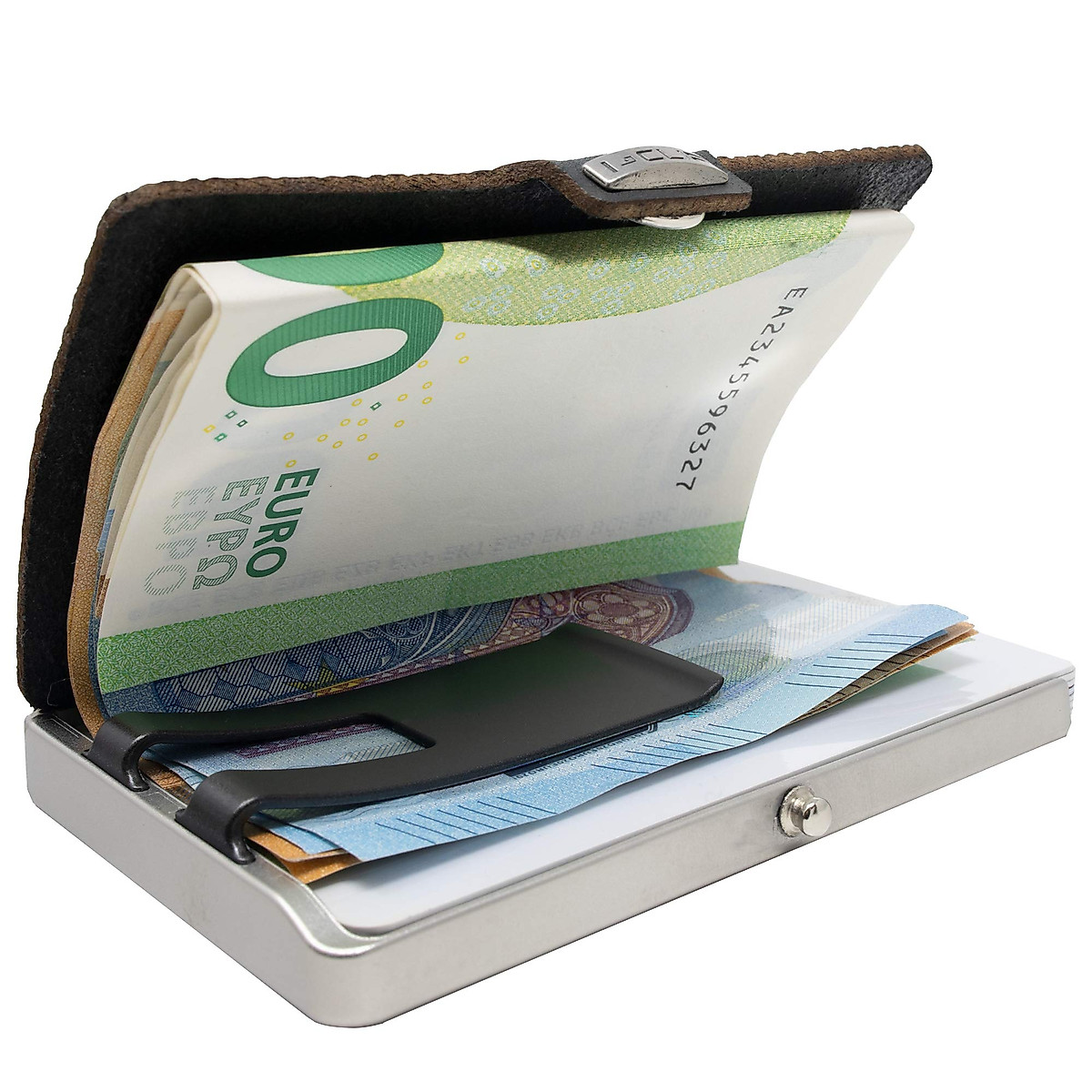 I-CLIP Stainless Steel Credit Card Case with Interchangeable Money Clip - Slim Wallet - Leather Wallet - Stainless Steel Card Case - Blasted Milanaise Black