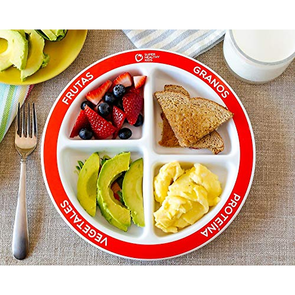 Health Beet Choose MyPlate Portion Plate for Kids, Toddlers - Kids Nutrition Plates with Dividers Plus Dairy Bowl from (English language, Plate with Dairy Bowl)